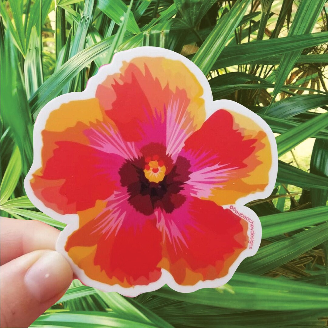 Red Hibiscus Vinyl Sticker: Durable Laptop Decal - Etsy