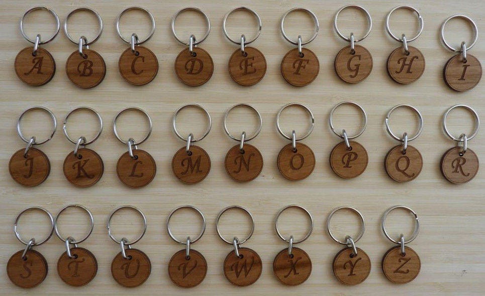 Initial Keyring : Wooden Engraved Alphabet Letter Keyrings - Etsy UK