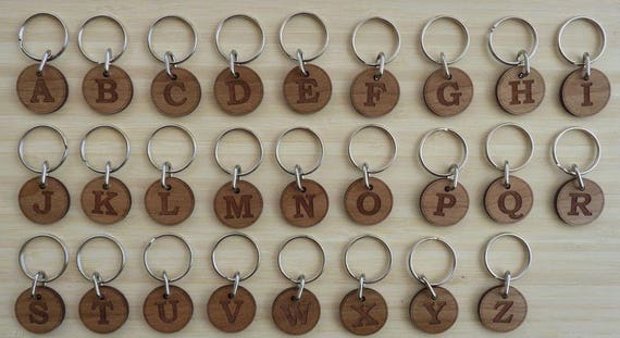 Initial Keyring : Wooden Engraved Alphabet Letter Keyrings | Etsy UK
