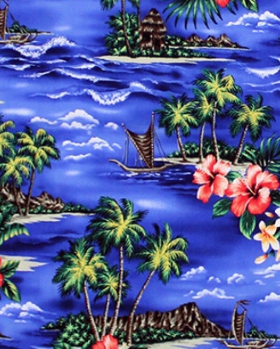 Blue Hawaiian Islands Novelty Print Cotton Fabric - Etsy