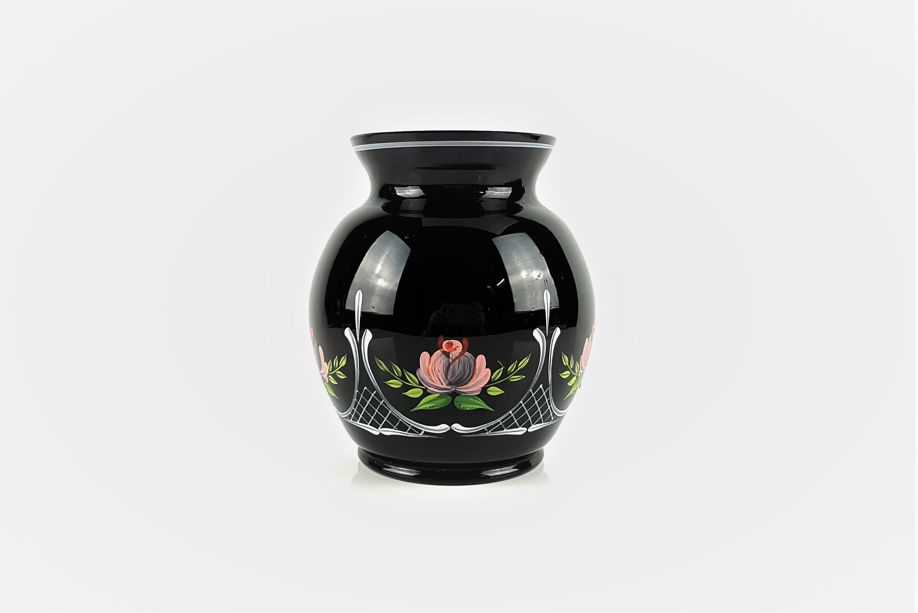 Glass Vase / Vase With a Hand-painted Floral Vintage Boho Shabby ...