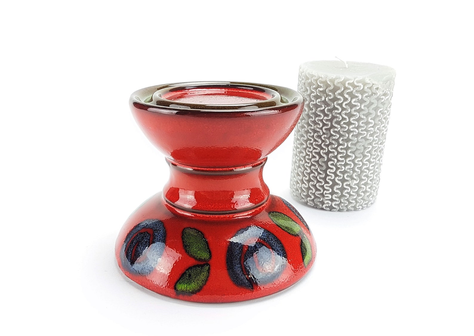 Candlestick Candlestick Ceramic Candle Holder Red Boho Deco Mid Century ...