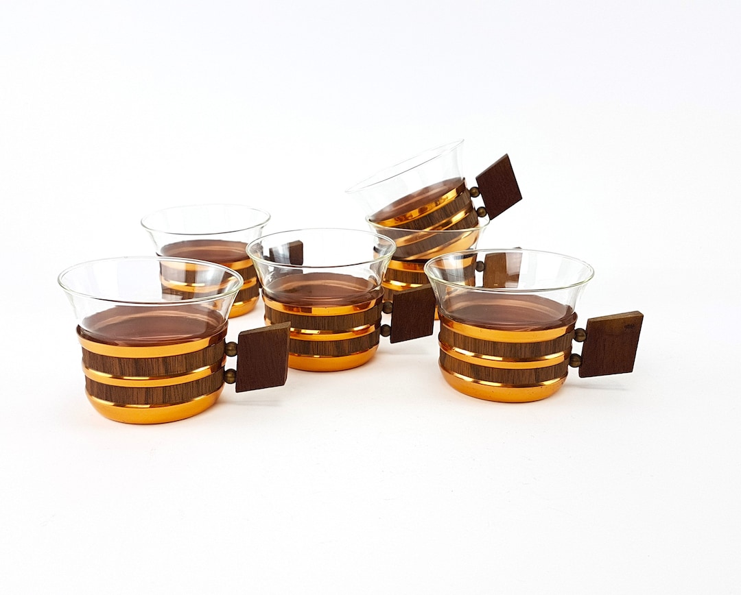 6 Vintage Tea Glasses / Tea Cups / Tea Service 50s / 60s Tea Set Copper ...