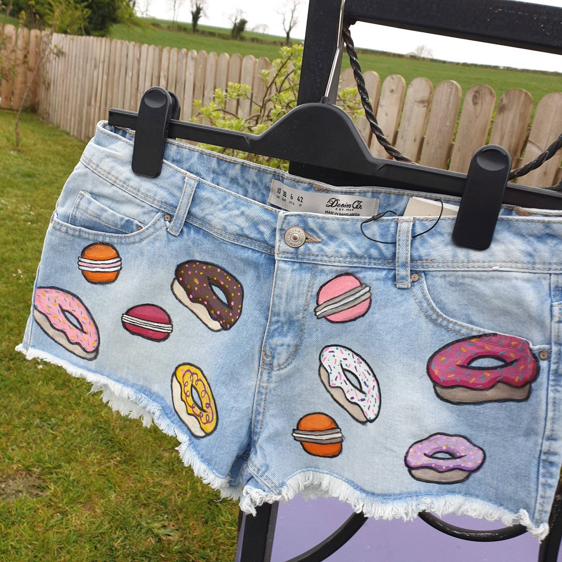 Hand Painted Shorts Donuts on Shorts Women's Summer Denim Shorts Custom ...