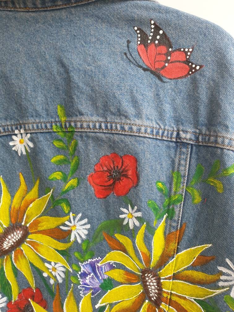 Custom Hand Painted Jacket, Flowers on Clothes, Denim Jacket With ...