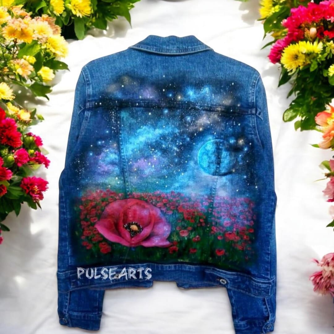 Cosmic Jacket Stars and Moon Jacket Custom Painted Denim Leather Jacket ...