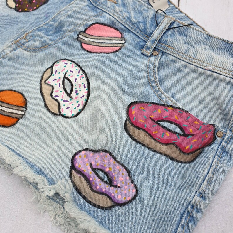 Hand Painted Shorts Donuts on Shorts Women's Summer Denim Shorts Custom ...