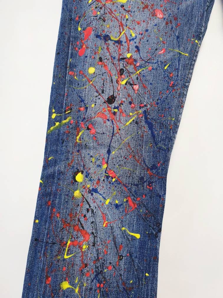 Splatter Jeans Hand Painted Jeans Customized Jeans Jacket Waistcoat ...
