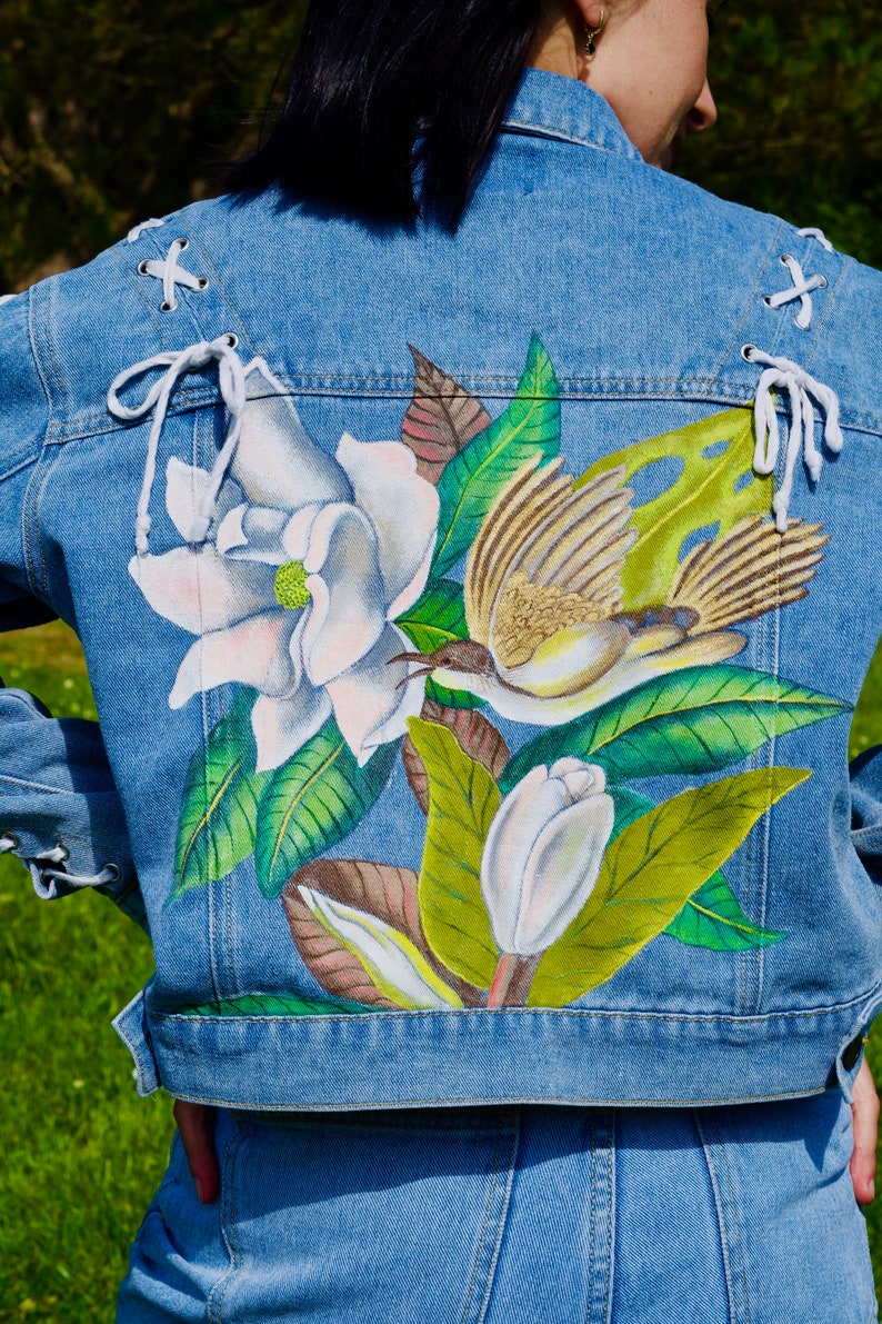 Custom Jacket Artworkon Clothes Beautiful Flowers Custom Painted Jacket ...