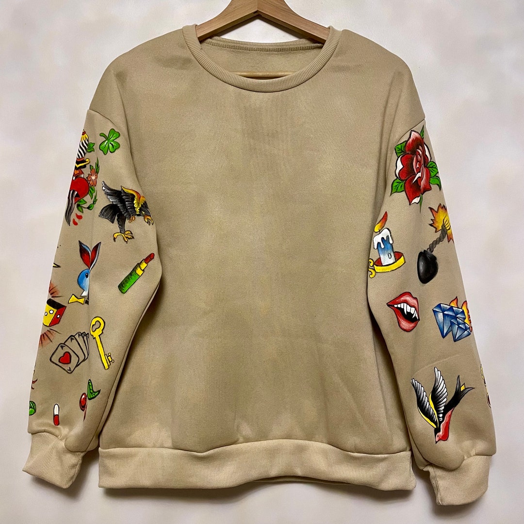 Custom Painted Sweatshirt Old School Sweatshirt Old Tattooed Painted on ...
