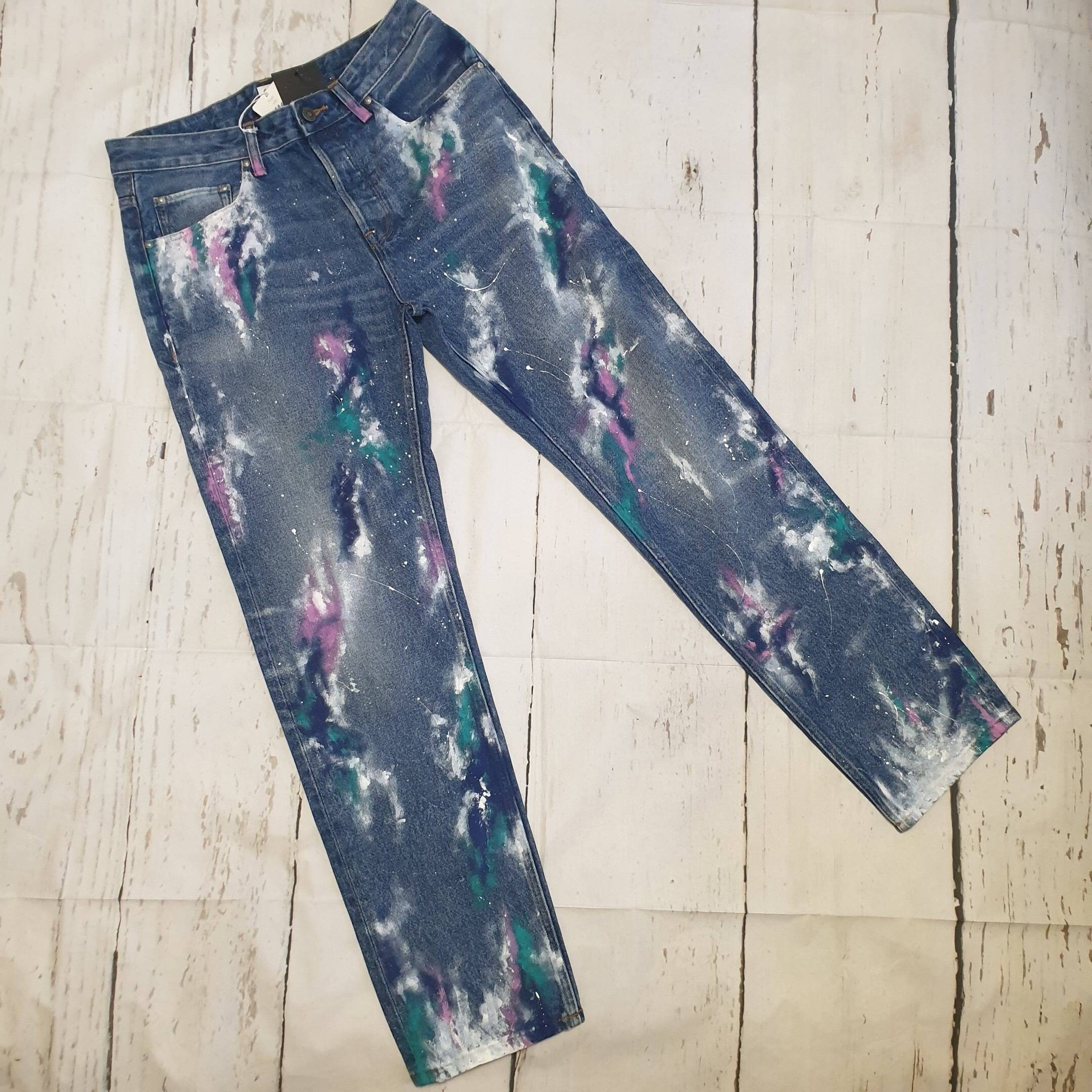Blots on Jeans Spray Paint Splatter Jeans Festival Clothing Hand ...