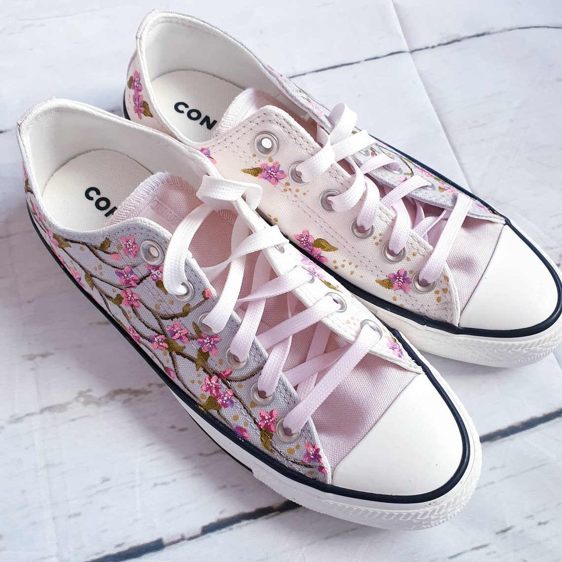 Custom Converse With Blossom Art Flowers on Trainers Painted Converse ...