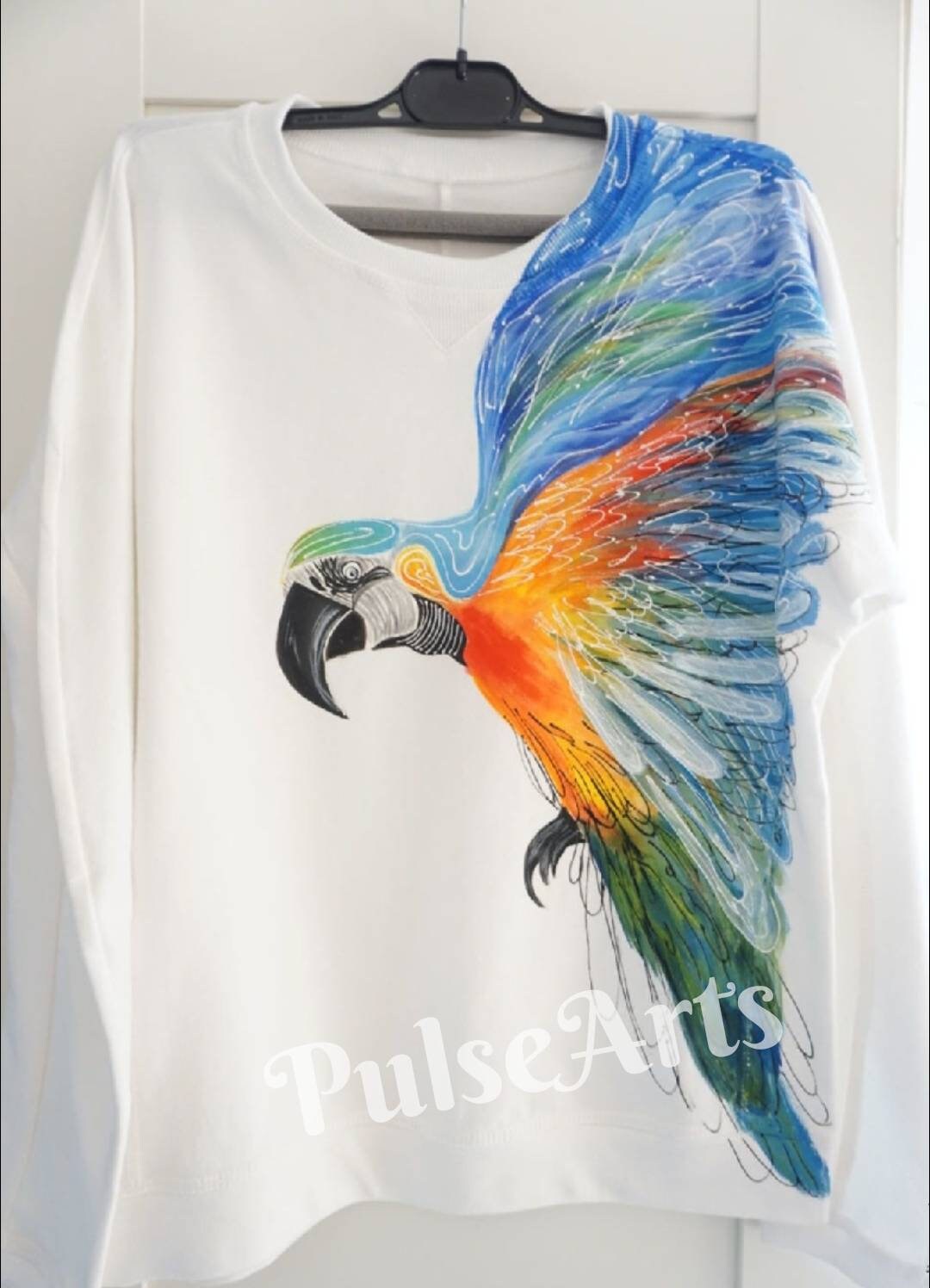 Painted T Shirt Hand Painted Top Woman's T Shirt Parrot on - Etsy