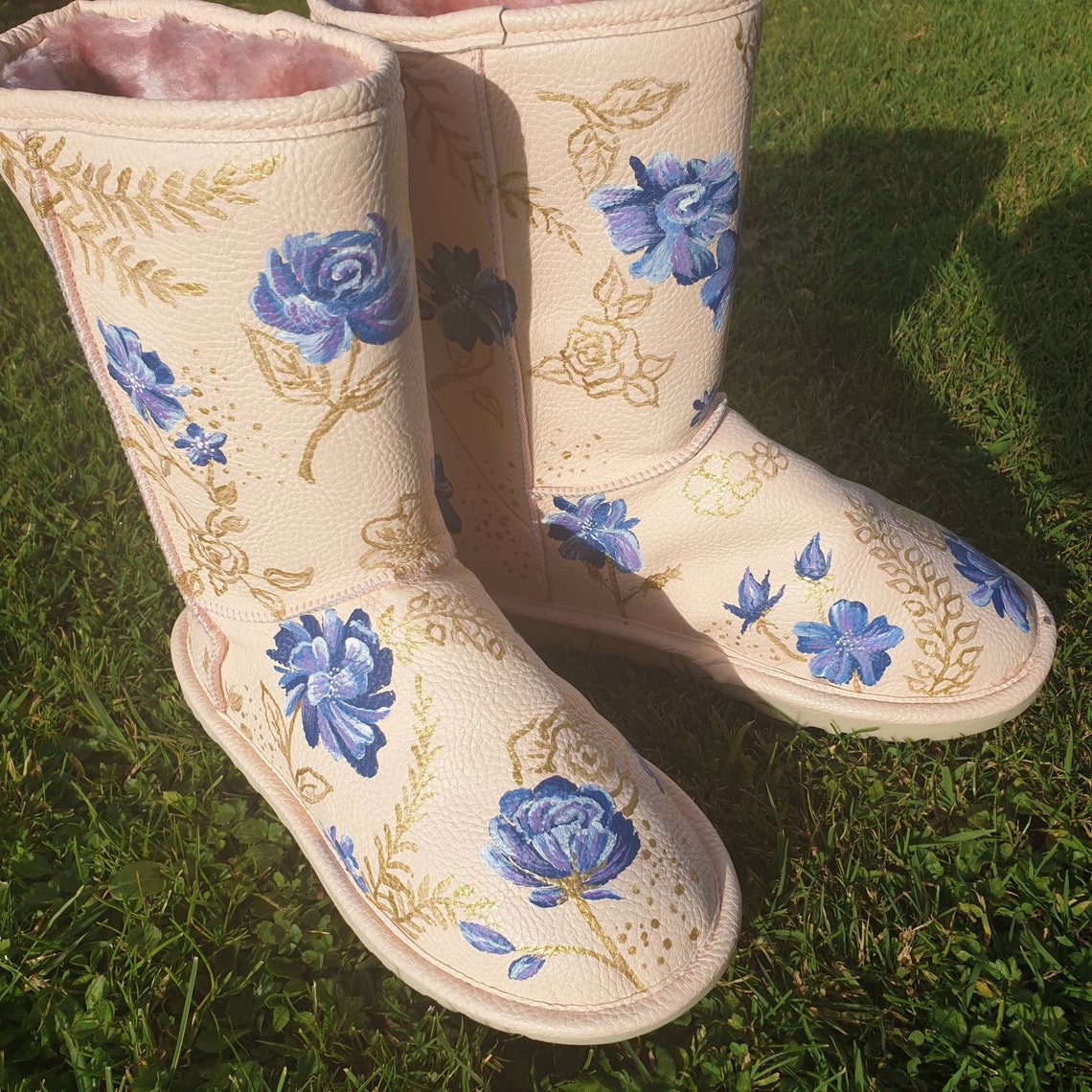 Hand Painted Shoes Boots Custom Made Boots Pink Winter Boots - Etsy UK