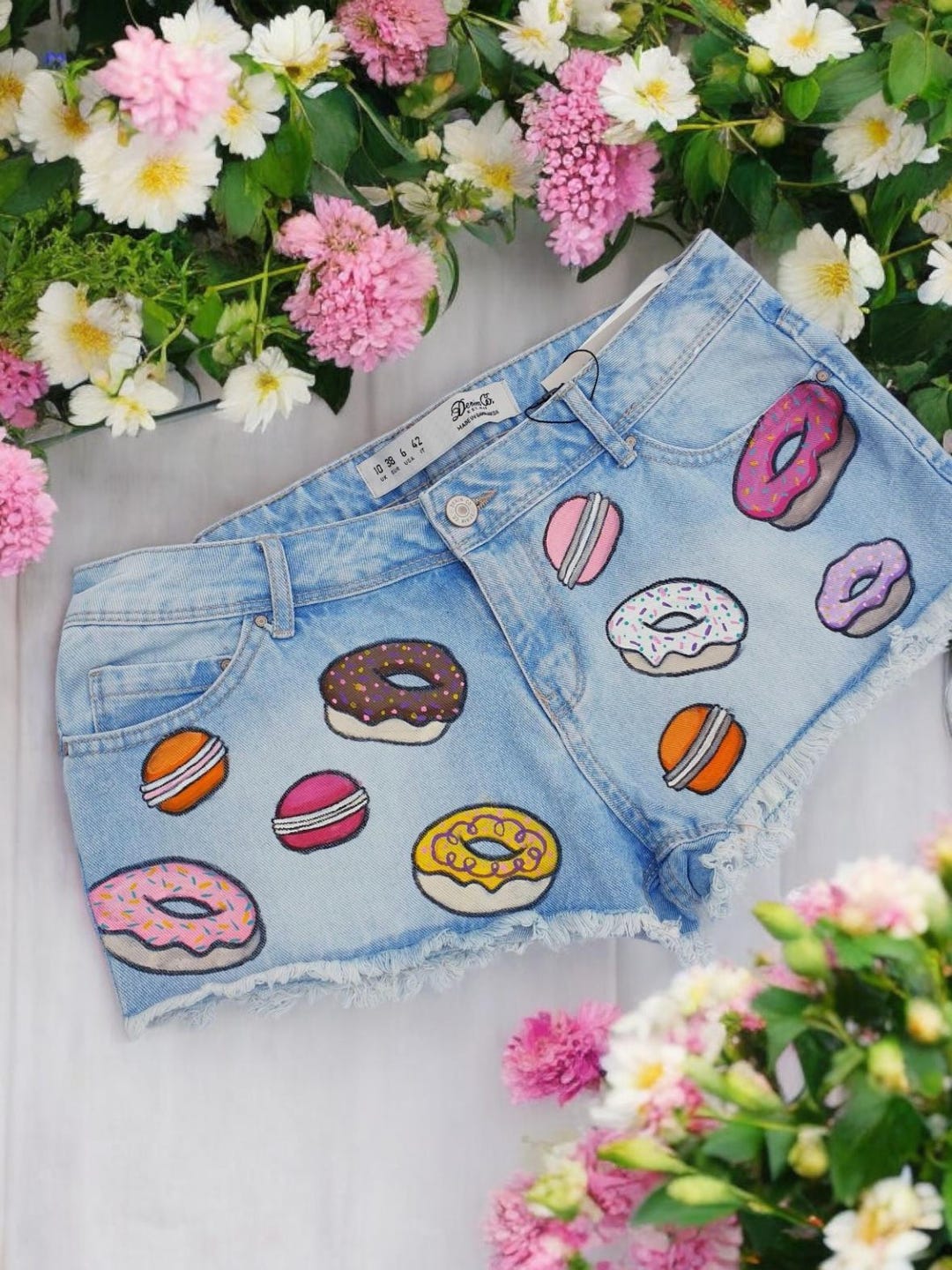 Hand Painted Shorts Donuts on Shorts Women's Summer Denim Shorts Custom ...