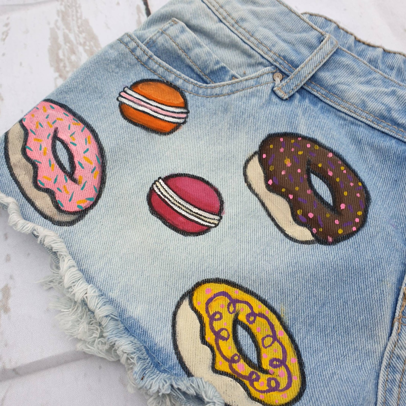 Hand Painted Shorts Donuts on Shorts Women's Summer Denim Shorts Custom ...
