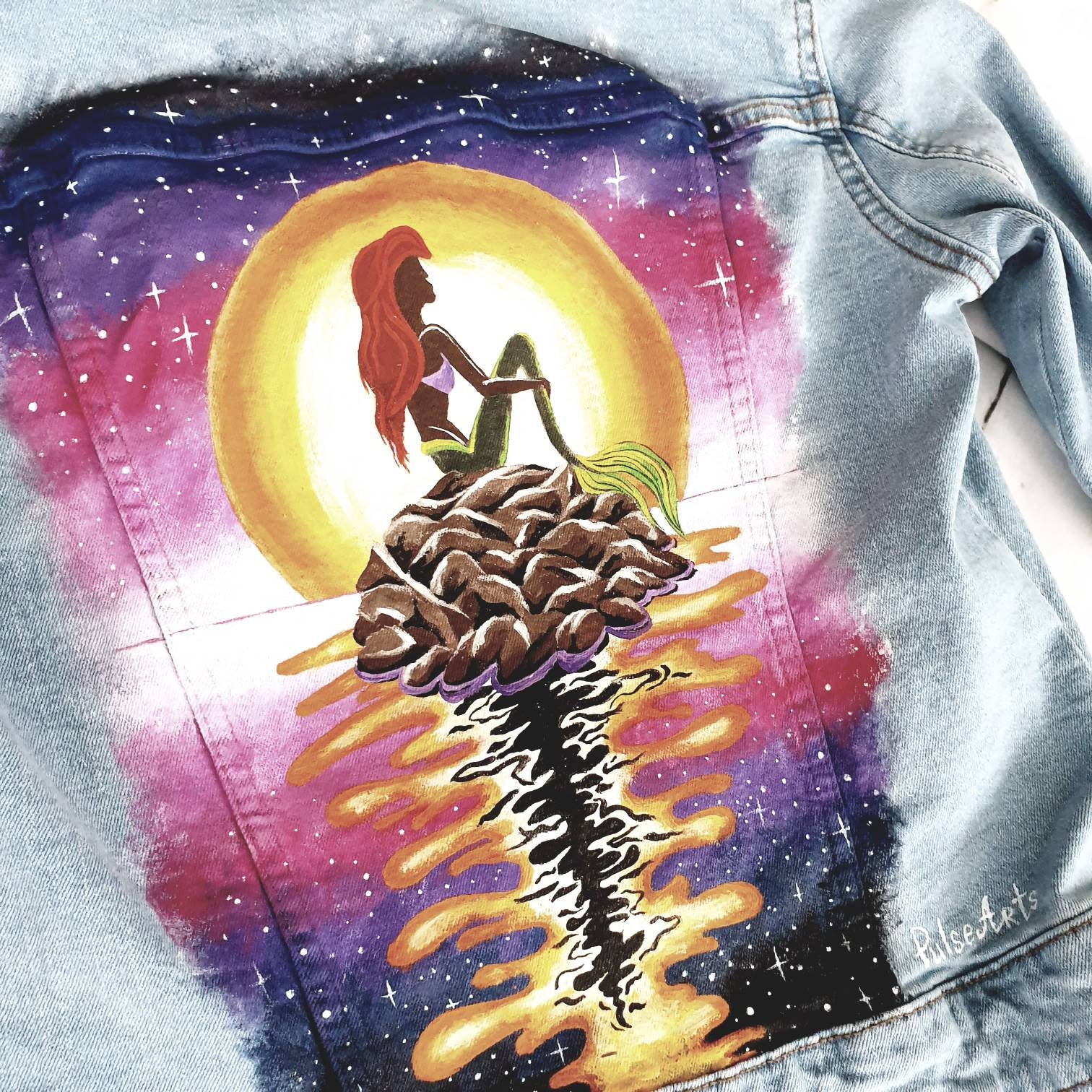 Mermaid Painted Denim Jacket for Woman Bright Sunset Jacket - Etsy UK