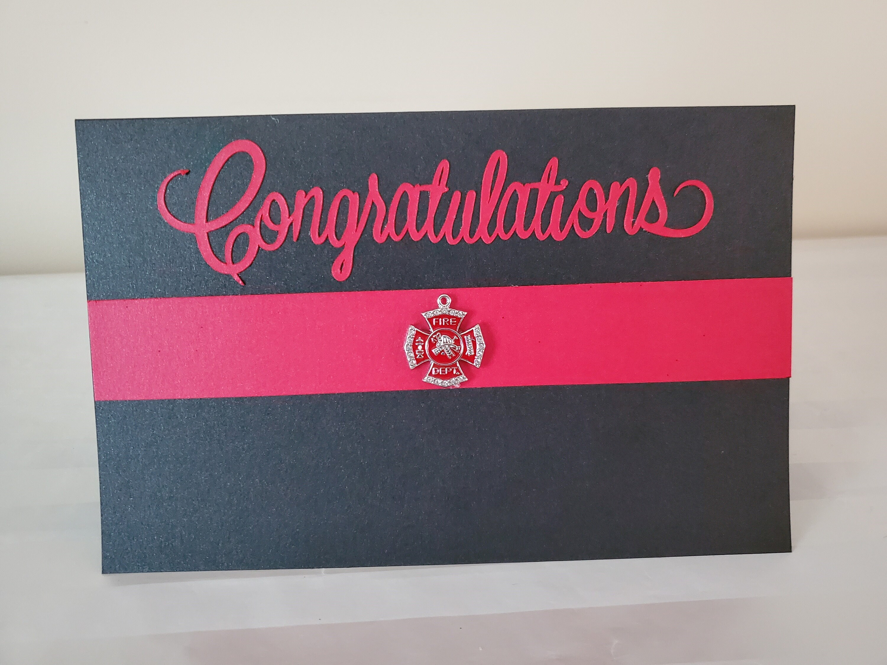 Congratulations Fire Fighter Medallion Card