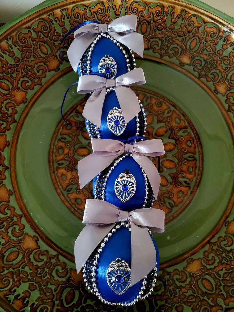 Limited Edition Set of Four Handcrafted Police Officer Christmas Ornaments
