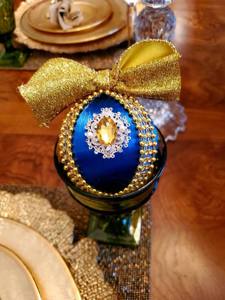 Limited Edition Set of Four Boxed Blue and Gold Handcrafted Christmas ...