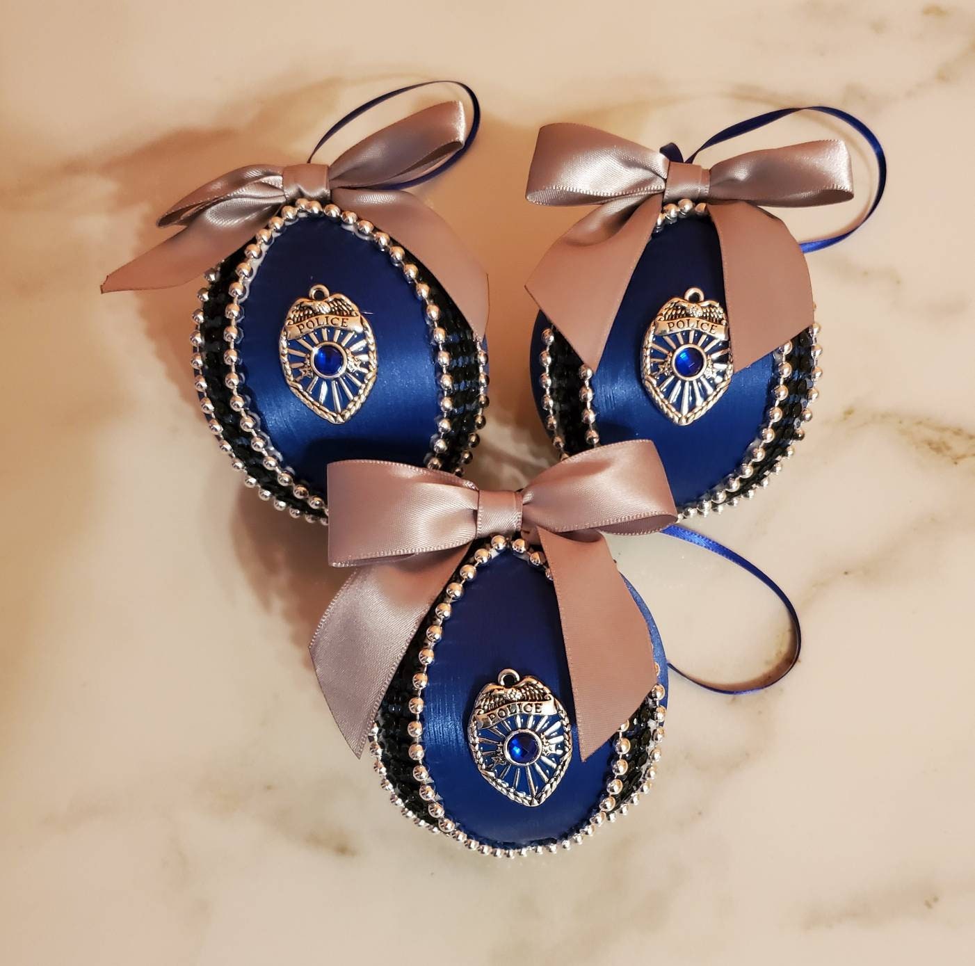 Limited Edition Set of Four Handcrafted Police Officer Christmas Ornaments