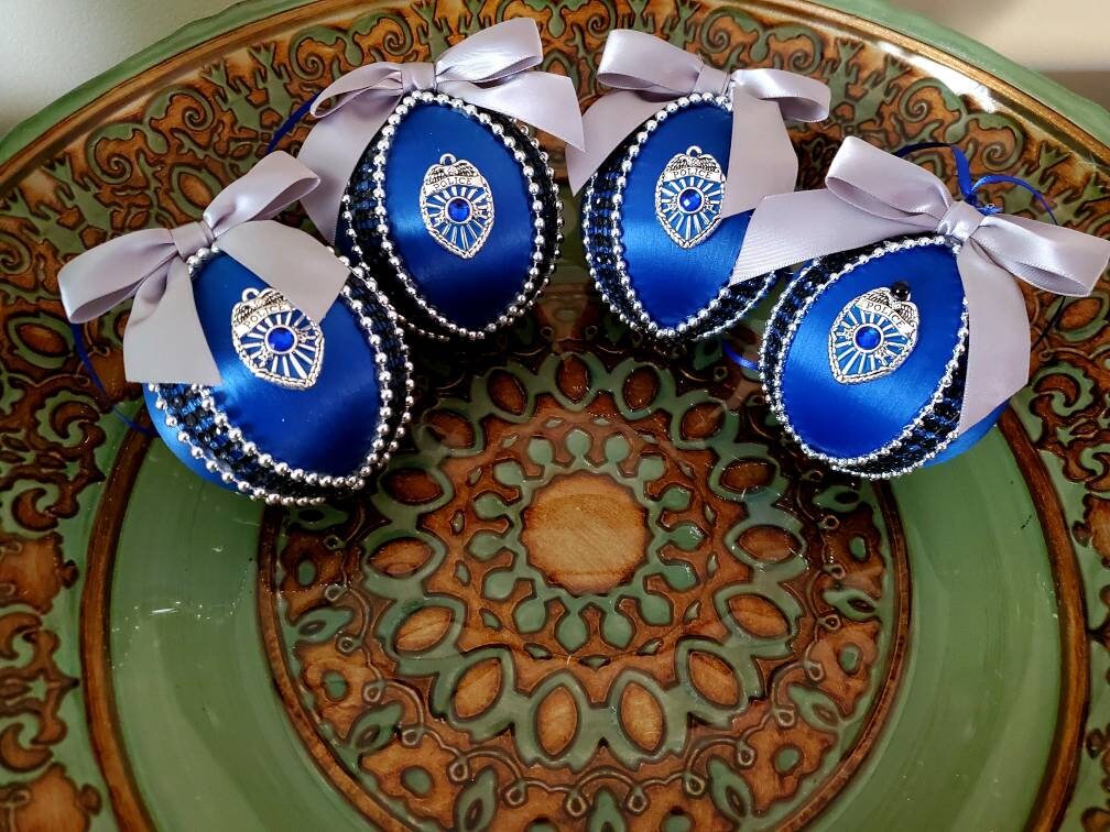 Limited Edition Set of Four Handcrafted Police Officer Christmas Ornaments