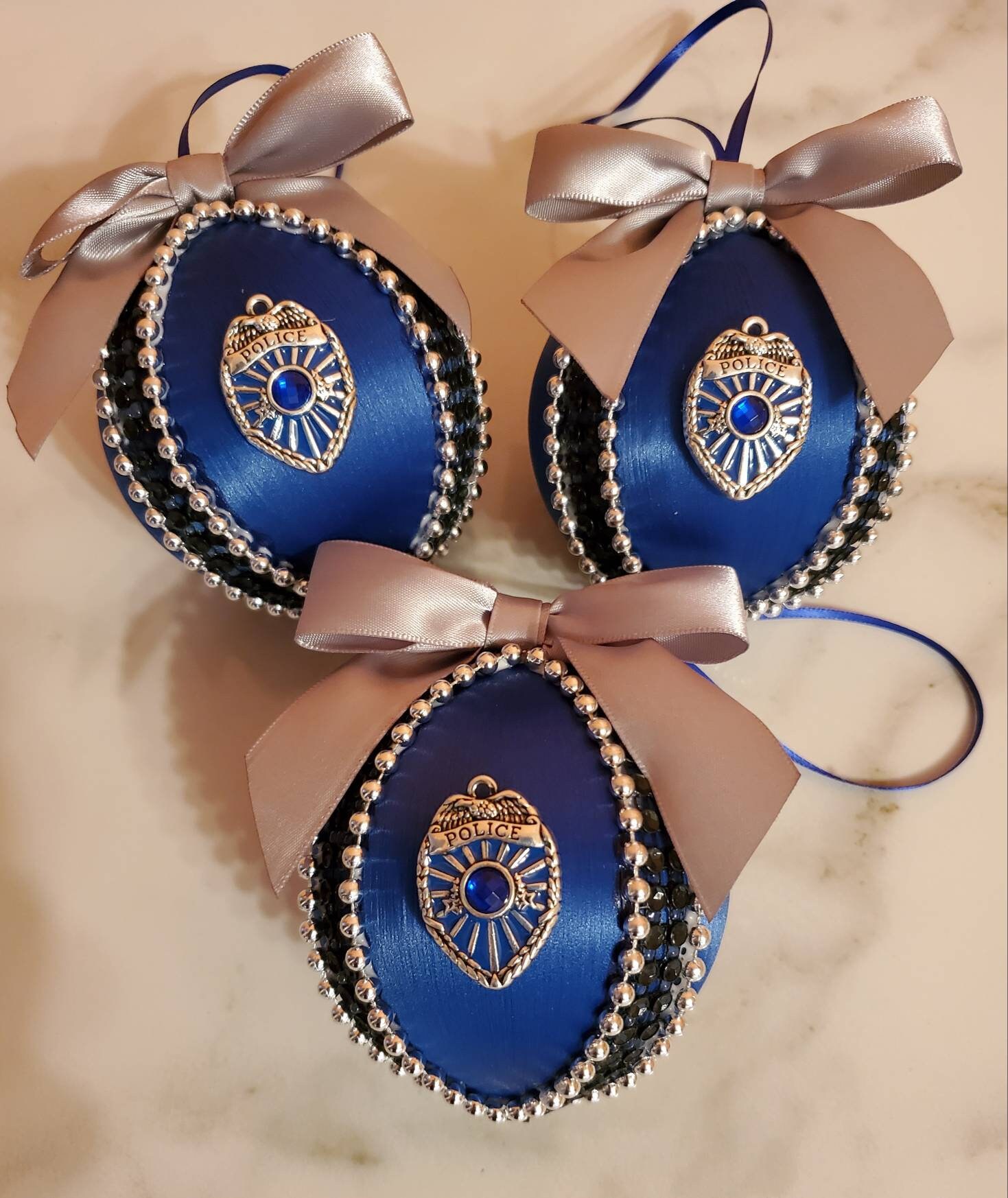 Limited Edition Set of Four Handcrafted Police Officer Christmas Ornaments
