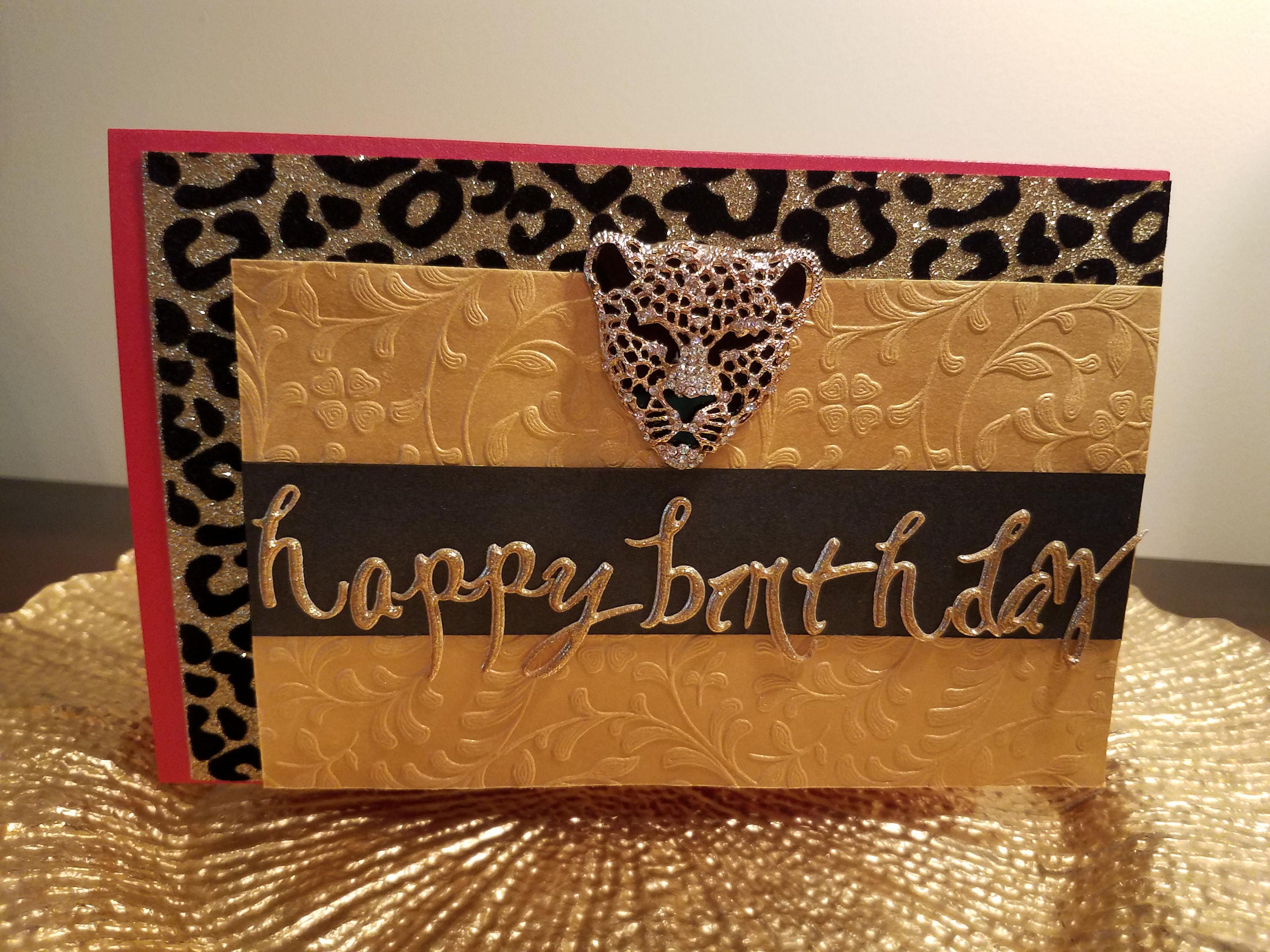 Leopard Face in Red Birthday Card