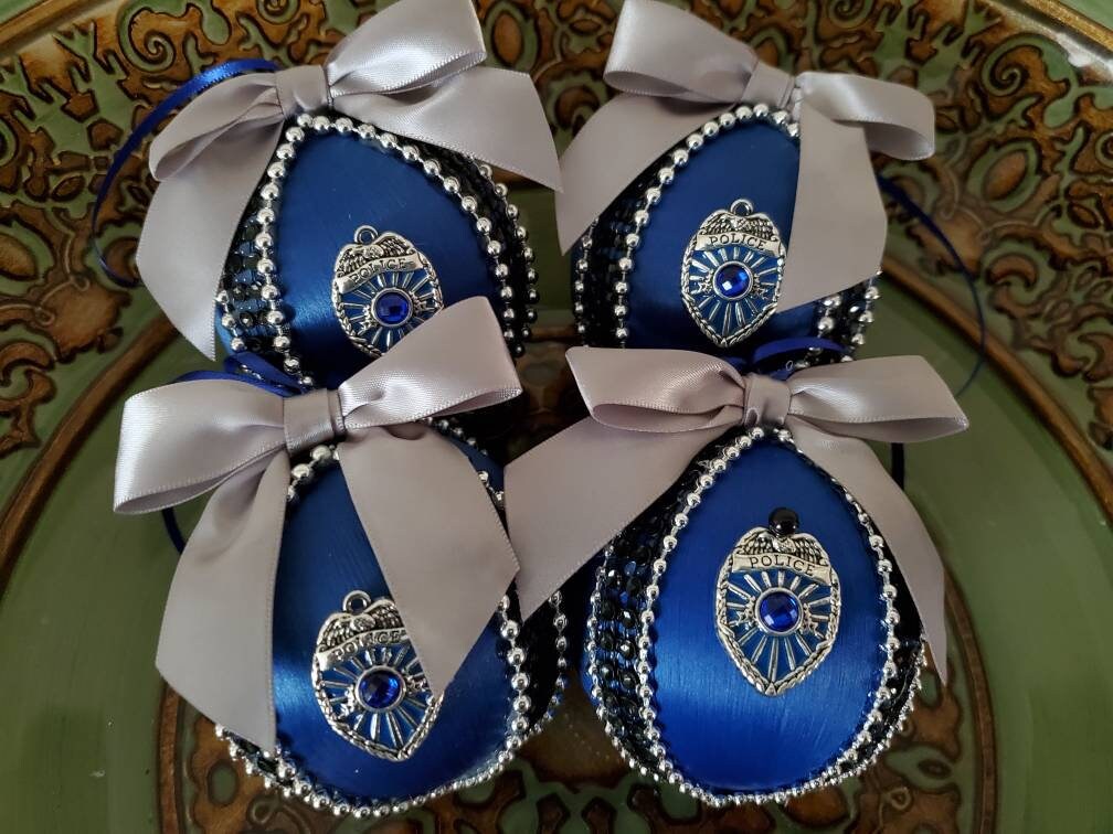Limited Edition Set of Four Handcrafted Police Officer Christmas Ornaments