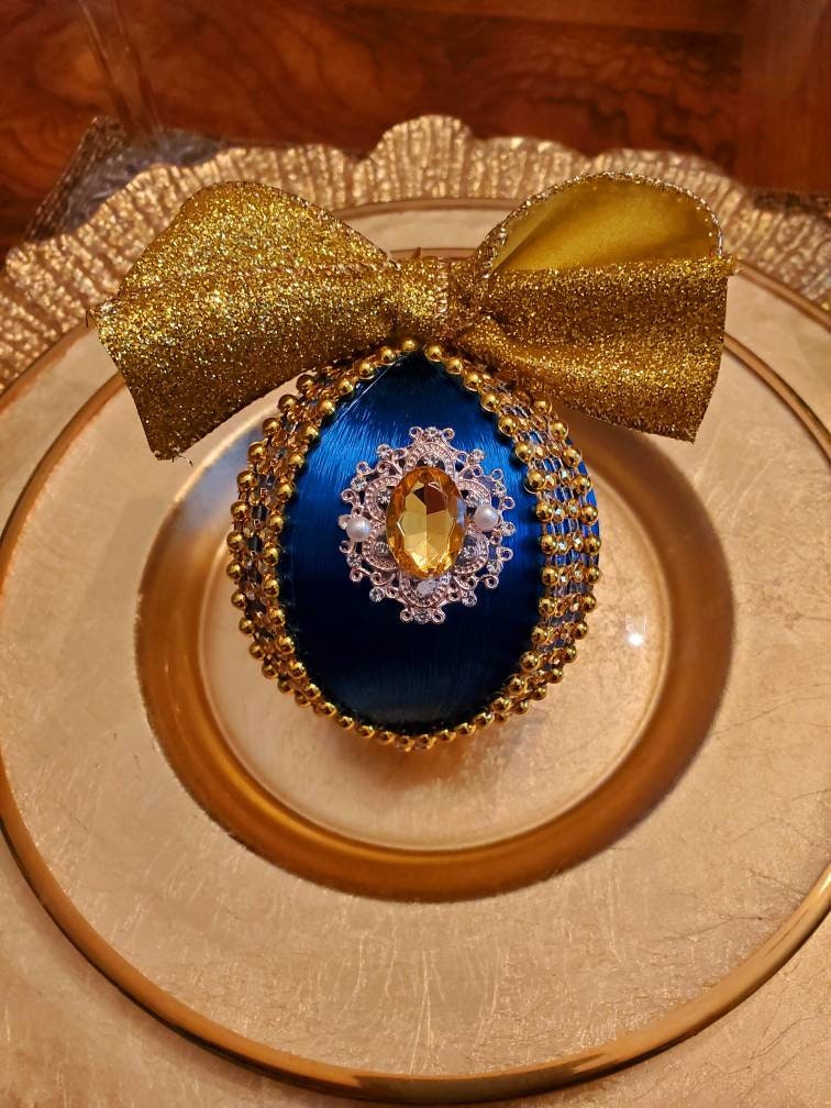 Limited Edition Set of Four Boxed Blue and Gold Handcrafted Christmas ...