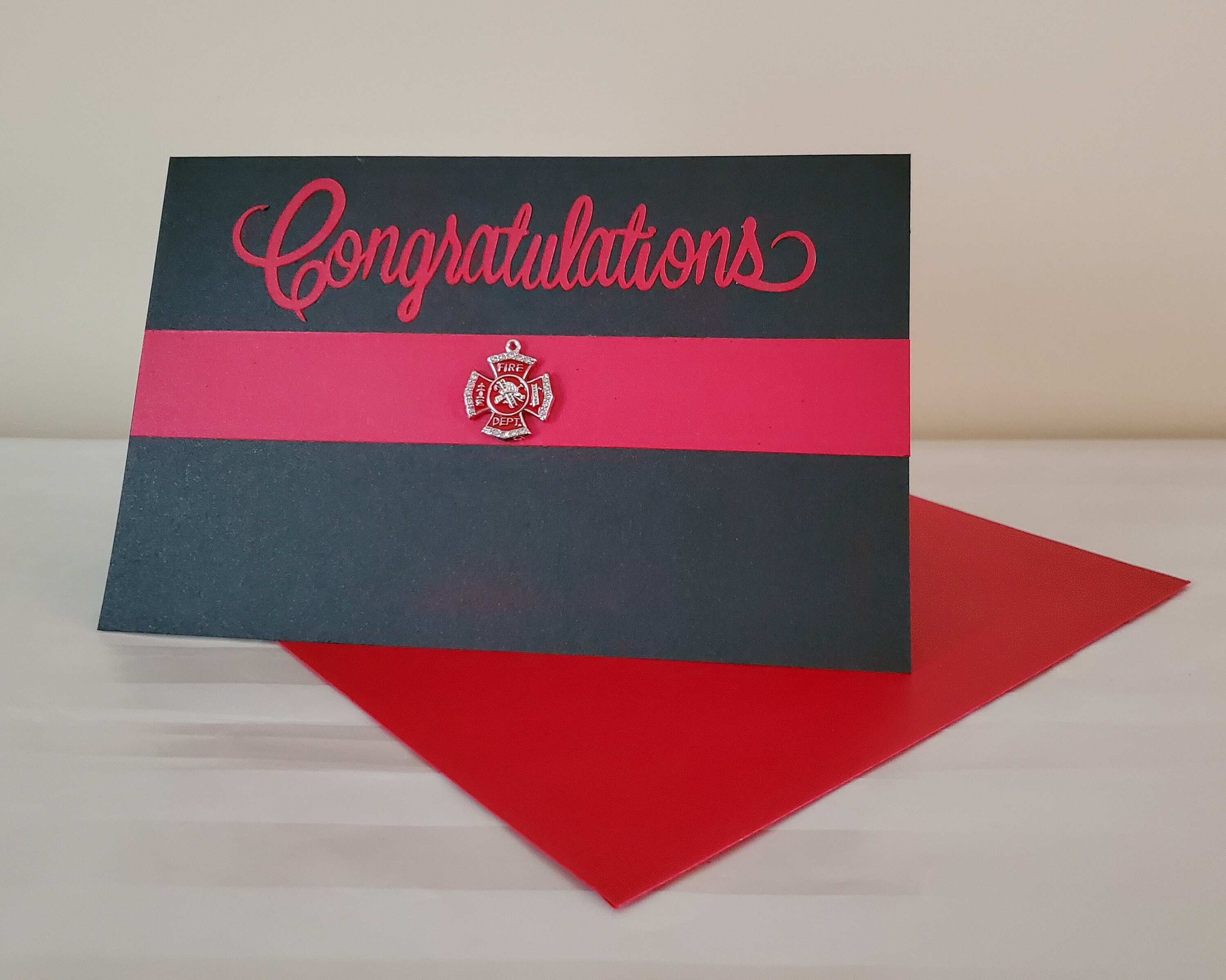 Congratulations Fire Fighter Medallion Card