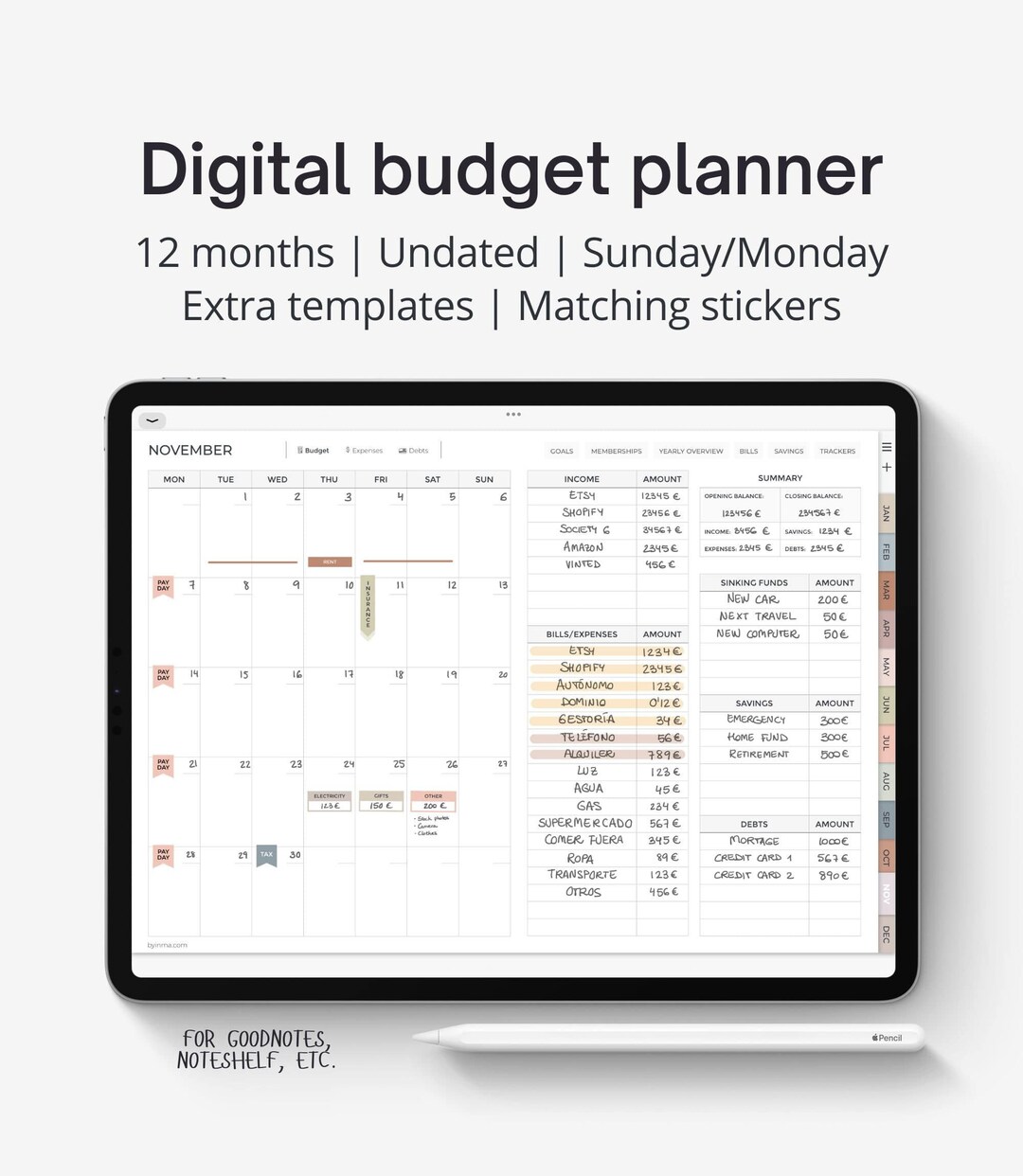 Digital Budget Planner Goodnotes, Finance Planner for iPad With Budget ...