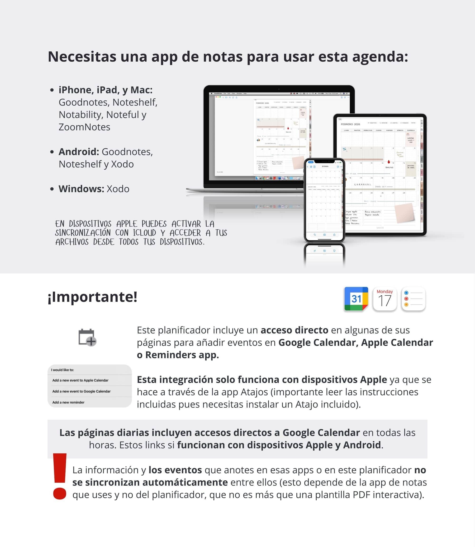 Agenda digital 2026 ESPAÑOL para iPad. Planificador interactivo en PDF ...