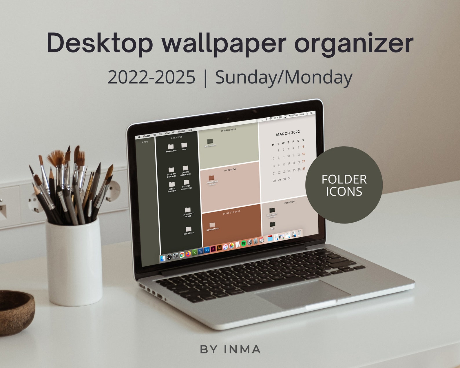 Desktop Wallpaper Organizer for Work With Calendar 2022 - Etsy