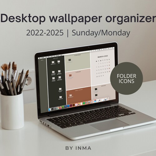 Desktop Wallpaper Organizer With 2022 Calendar Neutral Tones | Etsy