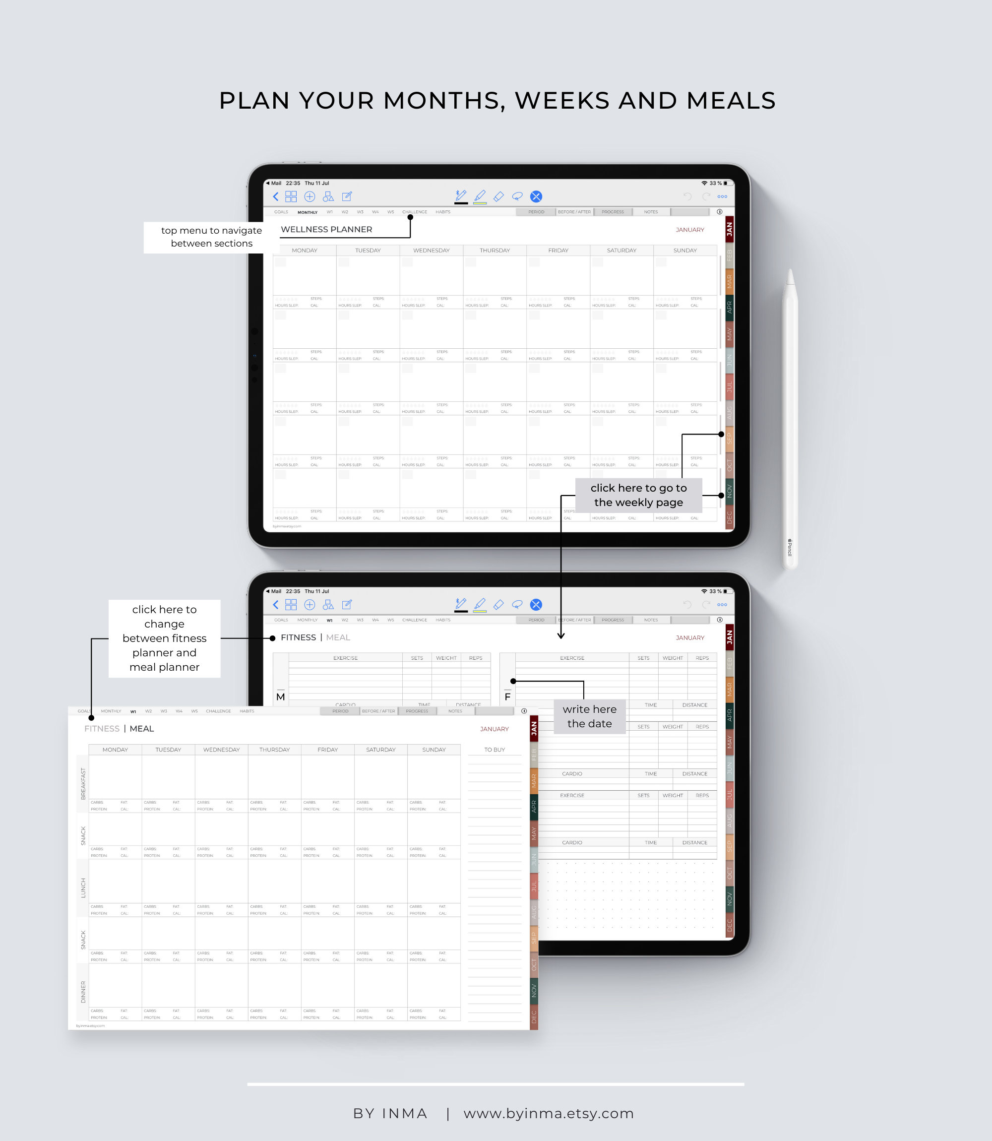 Digital Fitness Planner Goodnotes Wellness Planner Undated | Etsy