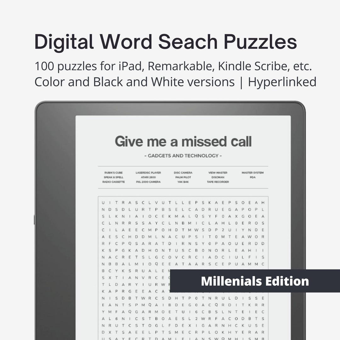 Kindle Scribe Word Search Book With 100 Word Search Puzzles for Millennials. Digital Word Search ...