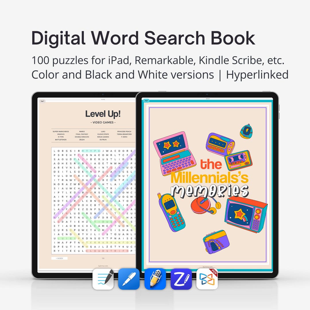 Digital Word Search Book for Ipad, Remarkable, Kindle Scribe and E-ink ...