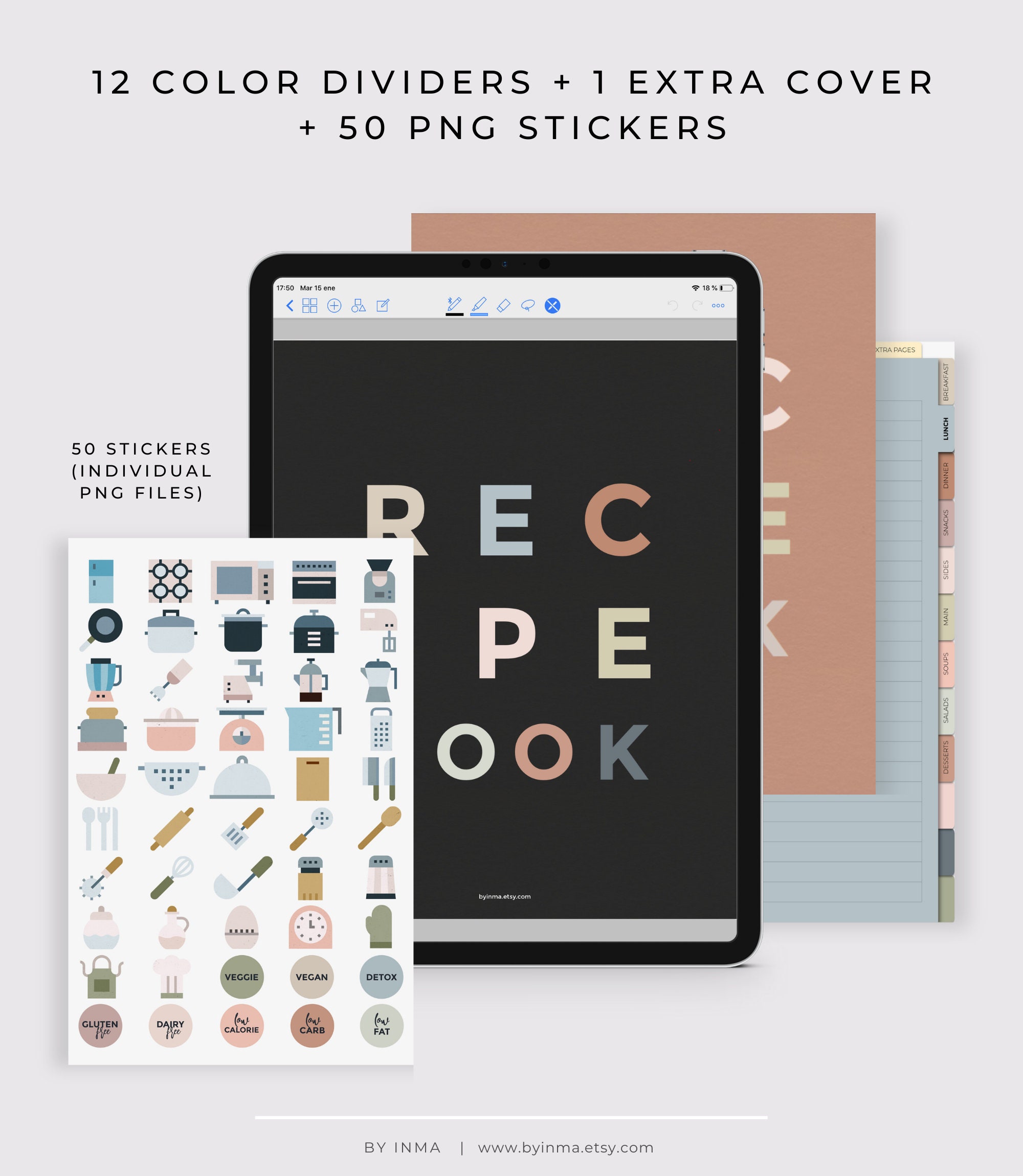 Digital recipe book Goodnotes Digital stickers for cooking | Etsy