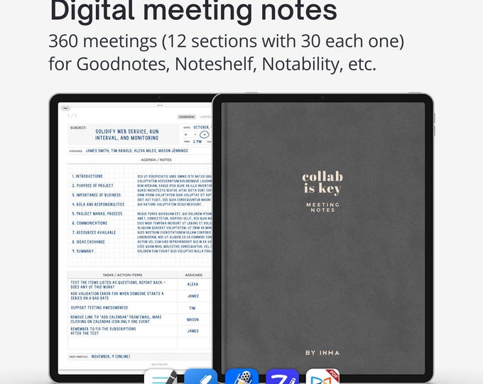 Landscape Digital Meeting Notes, With 12 Sections for Goodnotes ...