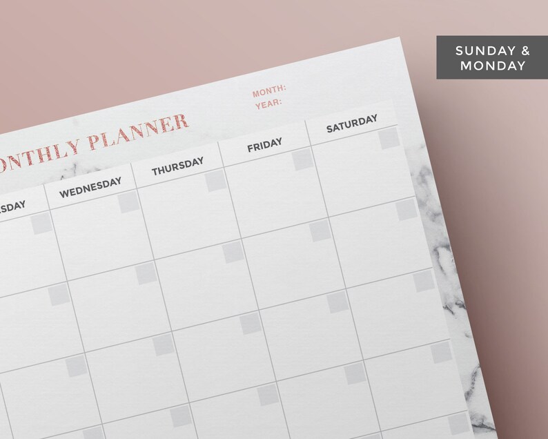 Marble Planner Printable calendar Monthly Planner Undated | Etsy