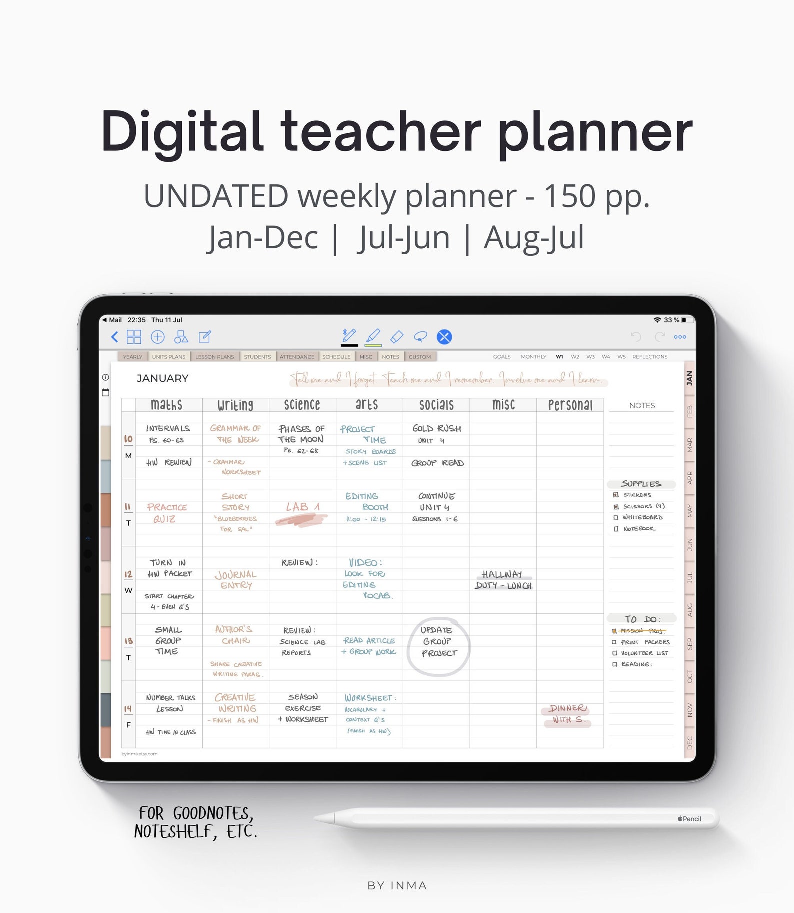 Teacher Planner Goodnotes Undated Digital Lesson Planner for - Etsy