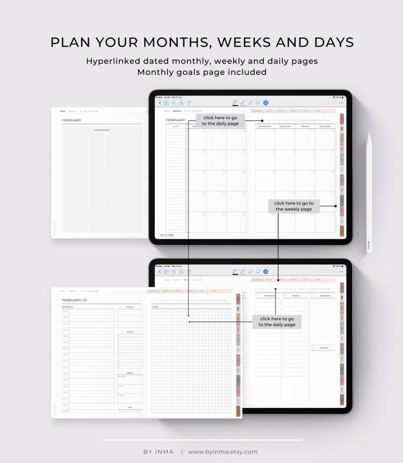 Digital Planner Goodnotes. UNDATED Daily Weekly and Monthly | Etsy