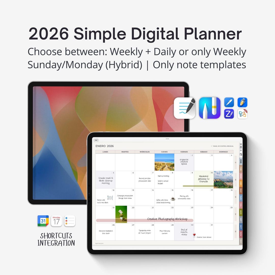 Simple Digital Planner 2026, Basic Goodnotes Weekly Planner. It ...