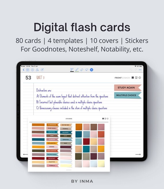 Digital Flash Cards for Goodnotes With Study Digital Stickers - Etsy