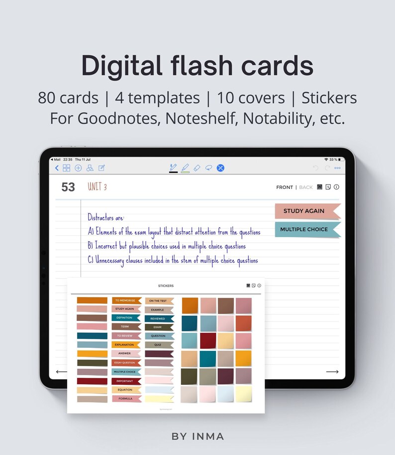 Digital Flash Cards for Goodnotes With Study Digital Stickers - Etsy