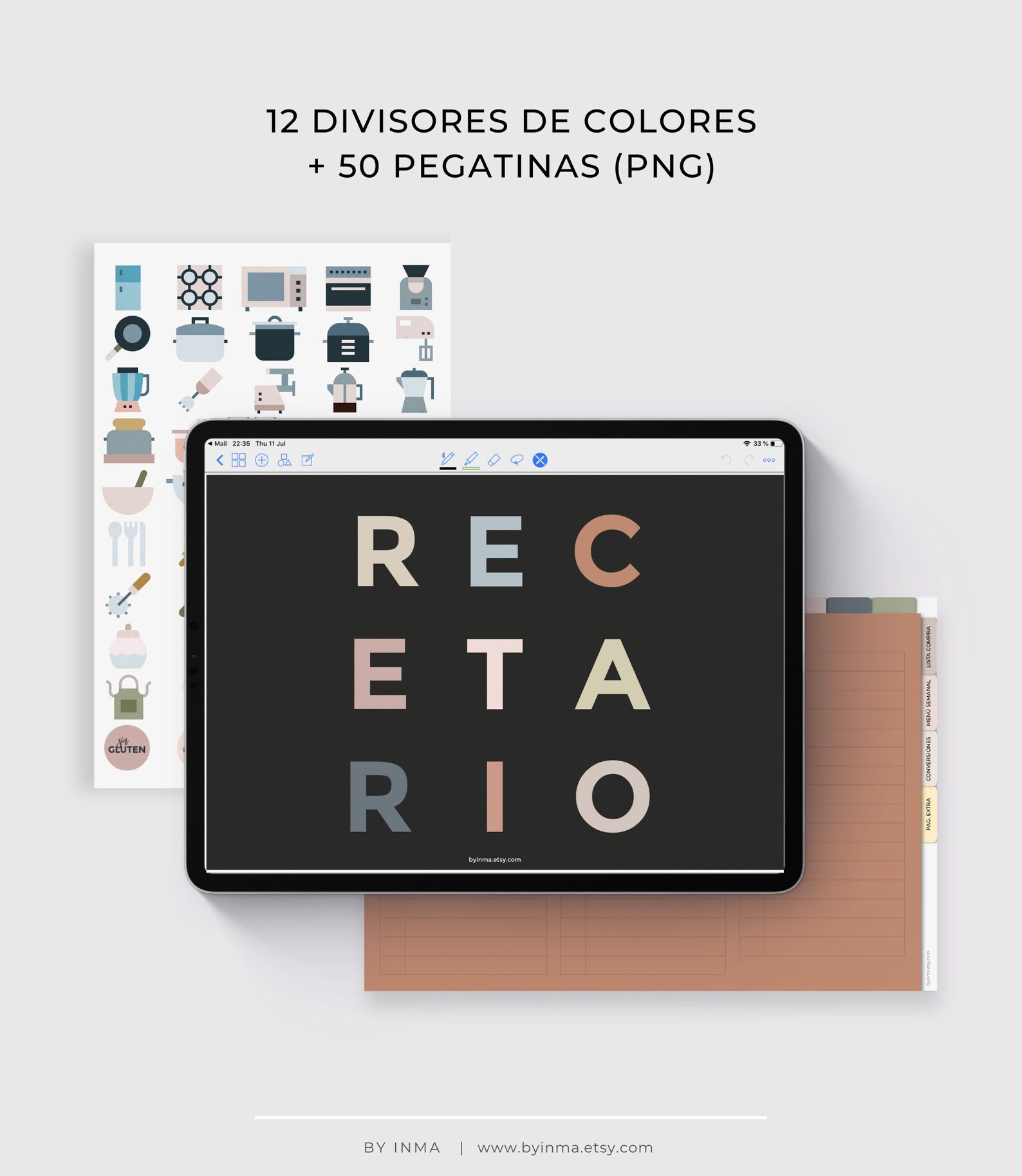 Digital recipe book Goodnotes SPANISH Digital stickers for | Etsy