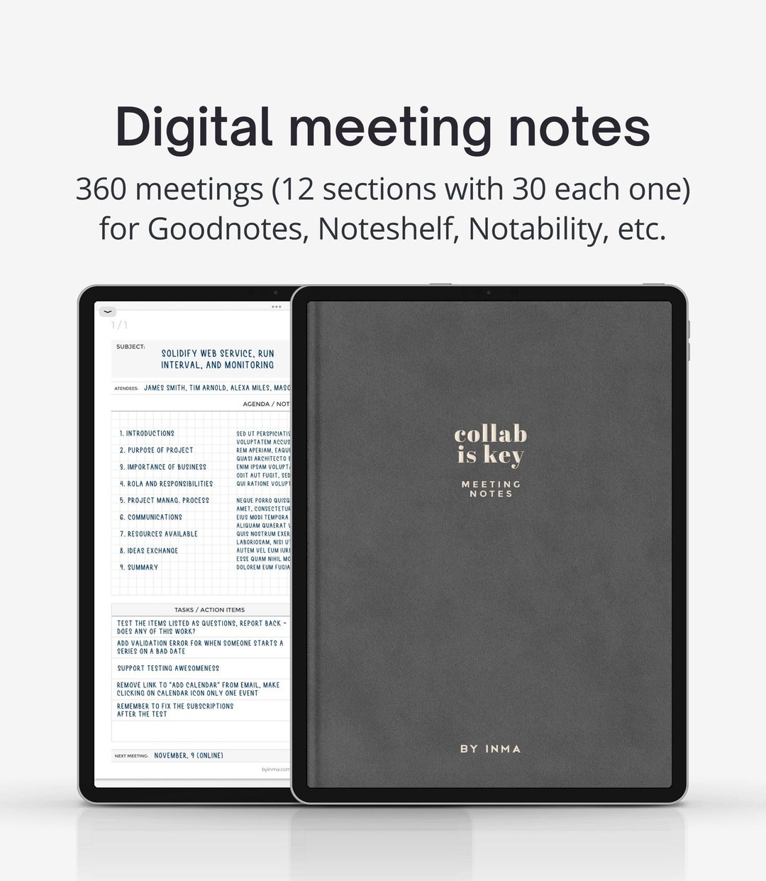 Digital Meeting Notes Goodnotes, Digital Planner for Work With 360 ...