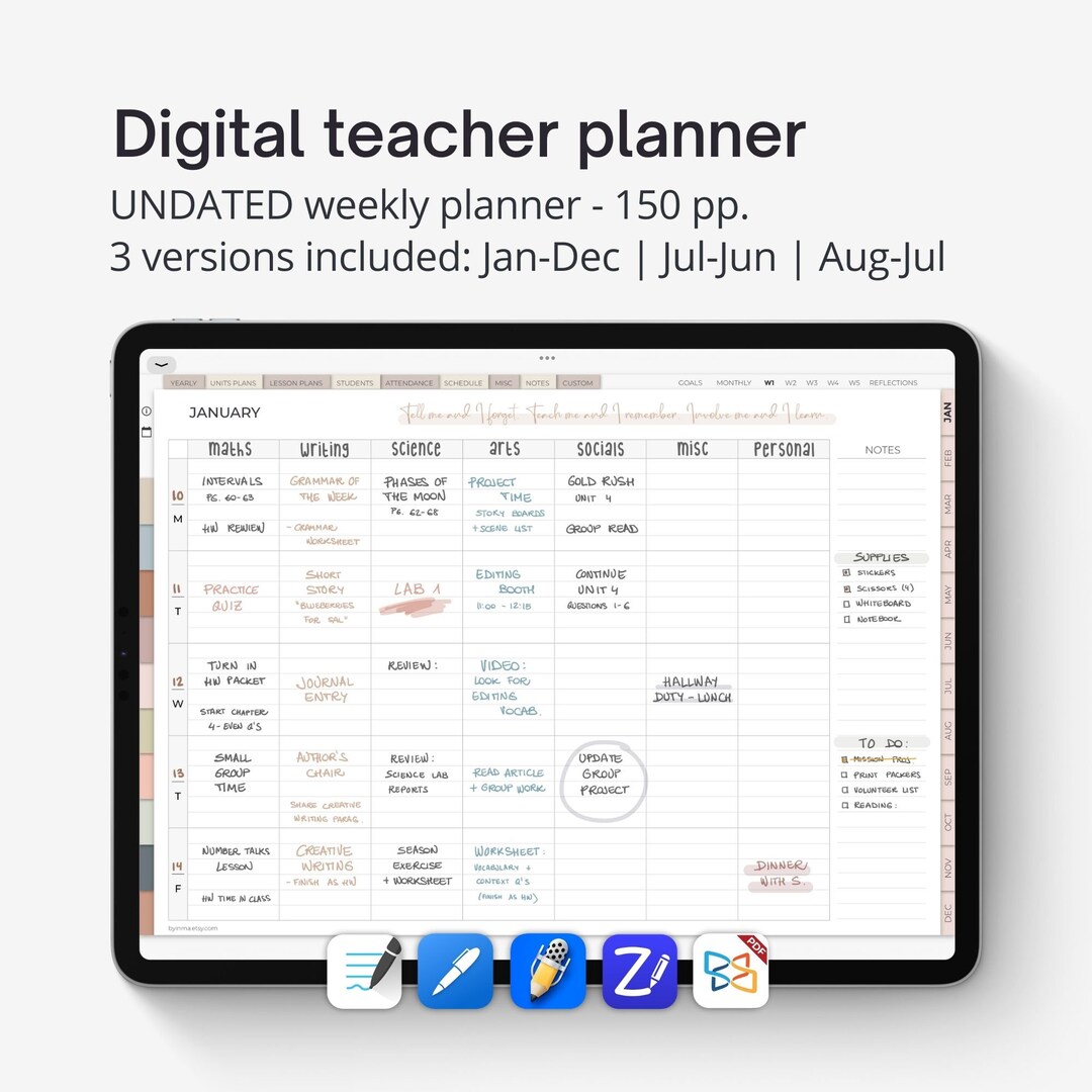 Teacher Planner Goodnotes Undated, Digital Lesson Planner for Ipad ...