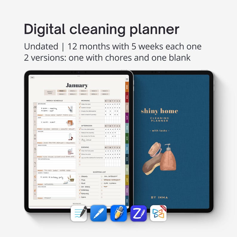 Digital Cleaning Planner Goodnotes, Cleaning Checklist by Task, Minimal ...